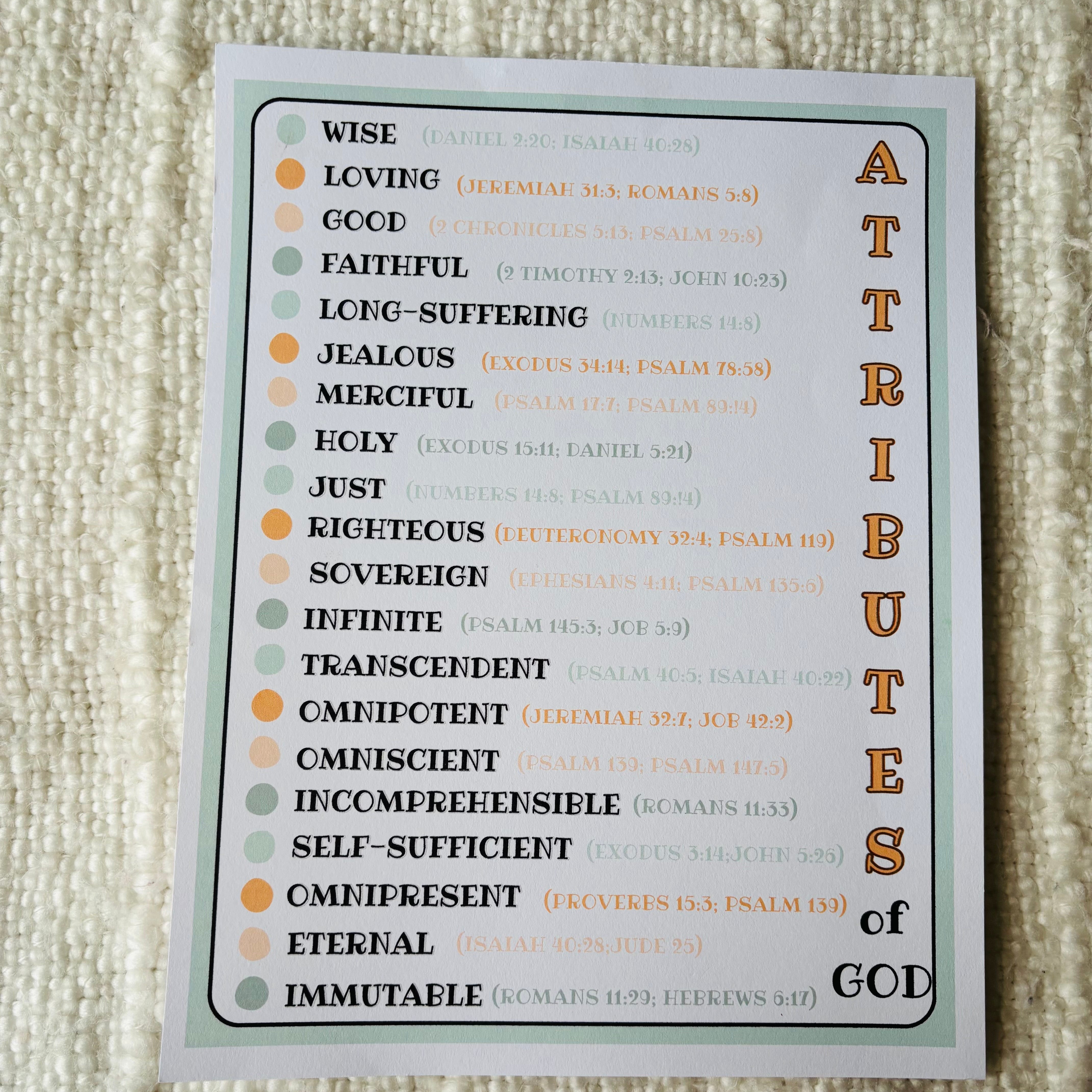"Attributes of God" Printable – Colleen's bible Co.